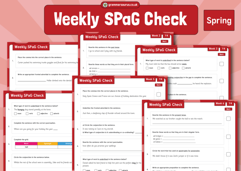 Year 4 Weekly SPaG Check - Spring - Grammarsaurus