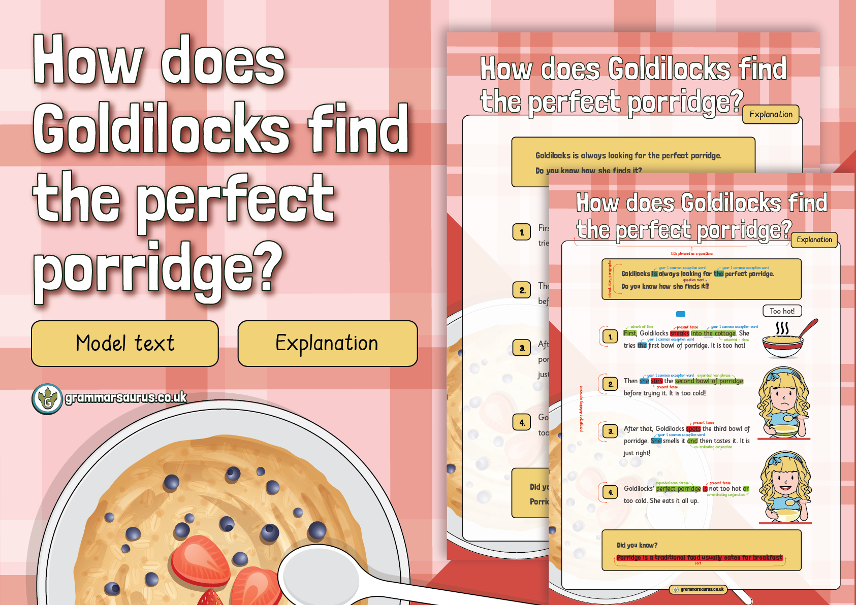 Y1 How does Goldilocks find the perfect porridge Ad - Grammarsaurus