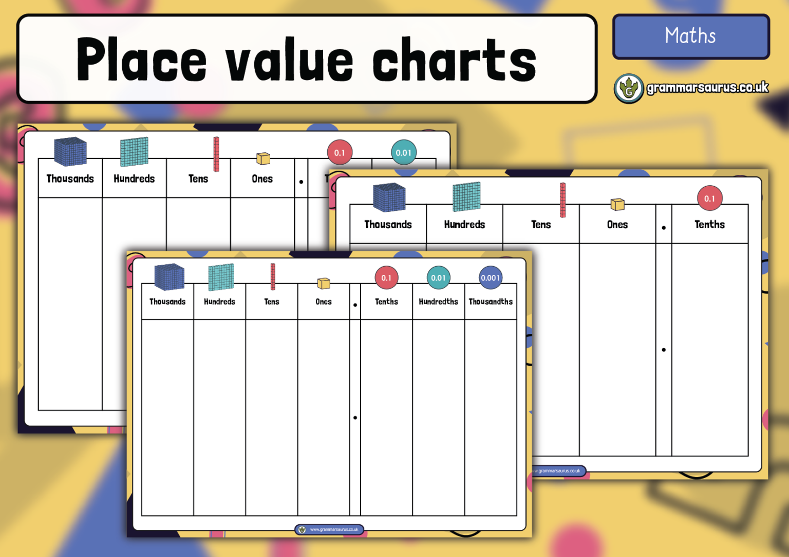 Maths - Place Value Charts - Grammarsaurus