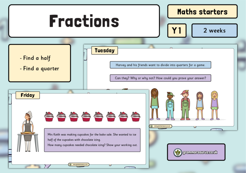 Year 1 Maths Starters - Fractions - Grammarsaurus