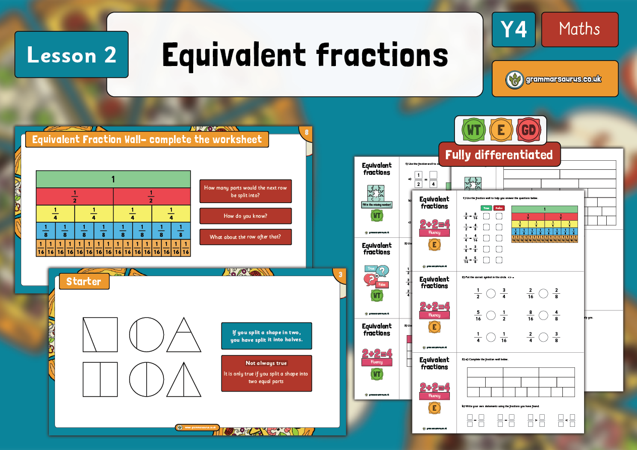 Year 4 Fractions - Equivalent fractions - Lesson 2 - Grammarsaurus