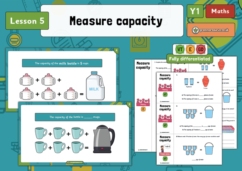 Year 1 Weight and Volume - Measure capacity - Lesson 5 - Grammarsaurus