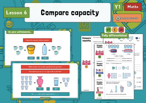 Year 1 Weight and Volume - Compare Capacity - Lesson 6 - Grammarsaurus
