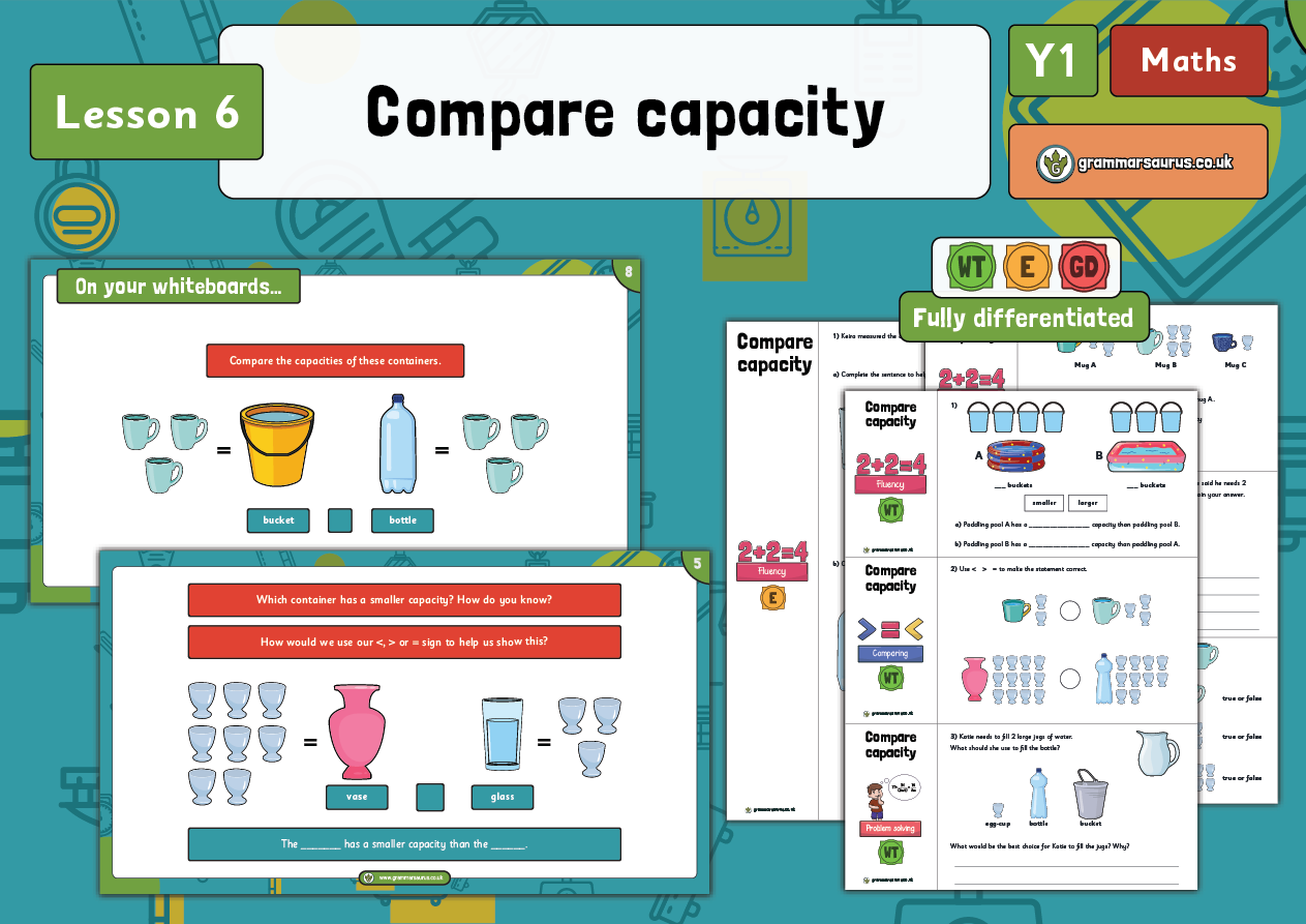 Year 1 Weight and Volume - Compare Capacity - Lesson 6 - Grammarsaurus