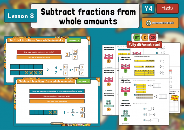 Year 4 Fractions - Subtract Fractions from Whole Amounts - Lesson 8 ...