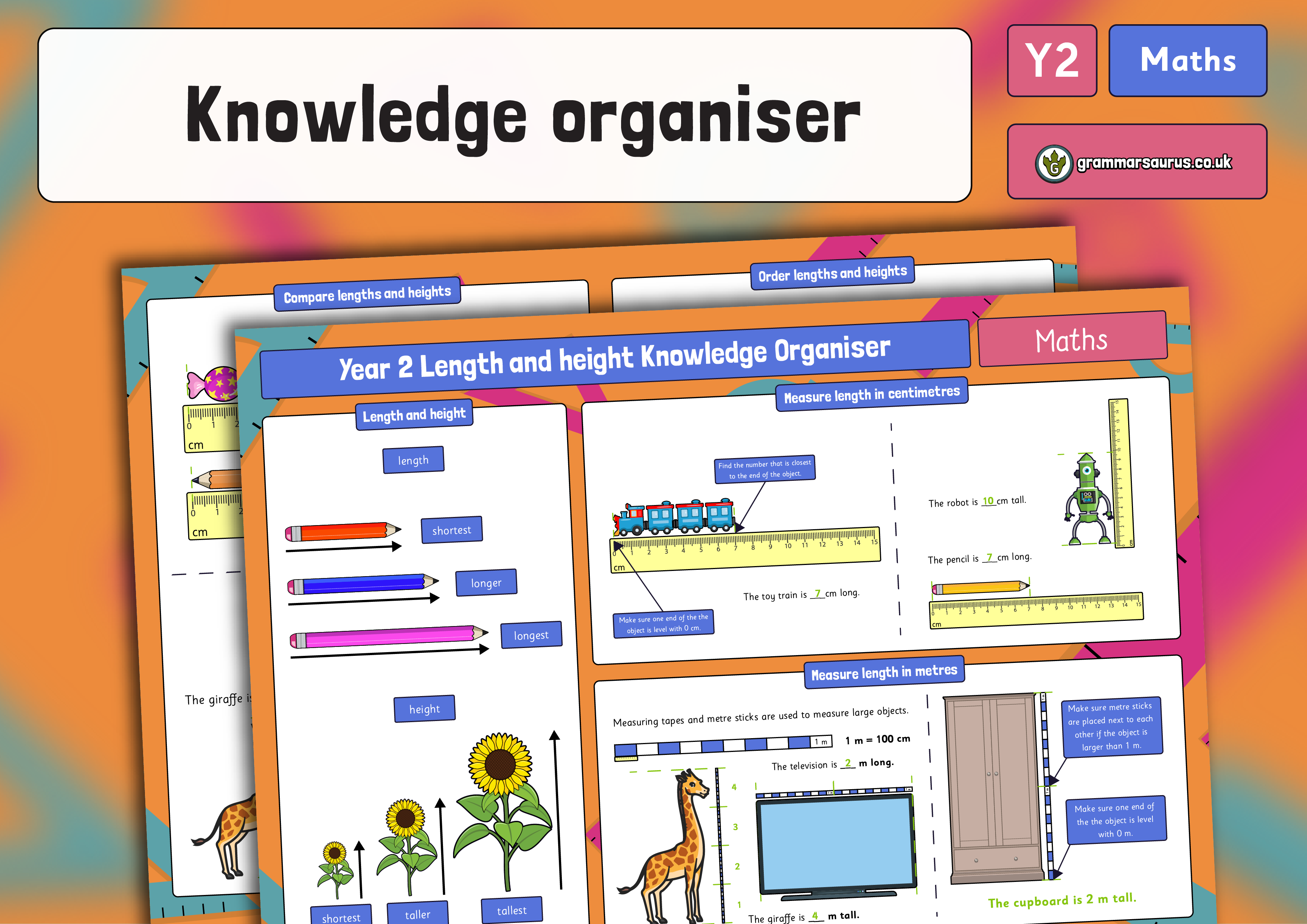 Year 2 Length and Height - Knowledge organiser - Grammarsaurus