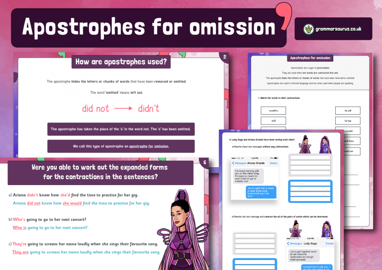 Year 4-6 SPaG - Apostrophes for Omission Pack - Grammarsaurus