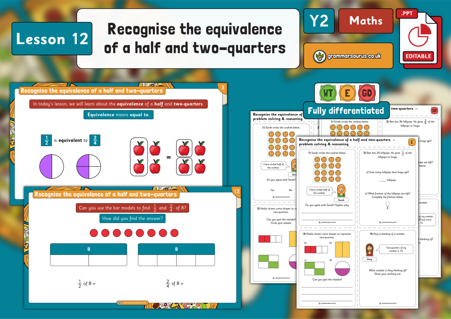 Year 2 Fractions - Recognise the equivalence of a half and two-quarters ...