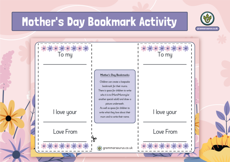 Mother's Day Bookmark - Grammarsaurus