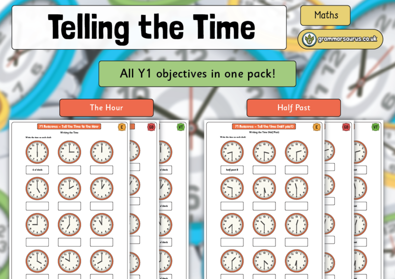 Year 1 Measurement (Time) – Telling the Time Lesson Pack - Grammarsaurus