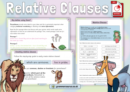 Year 5/6 SPaG - Relative Clauses Resource Pack - Grammarsaurus