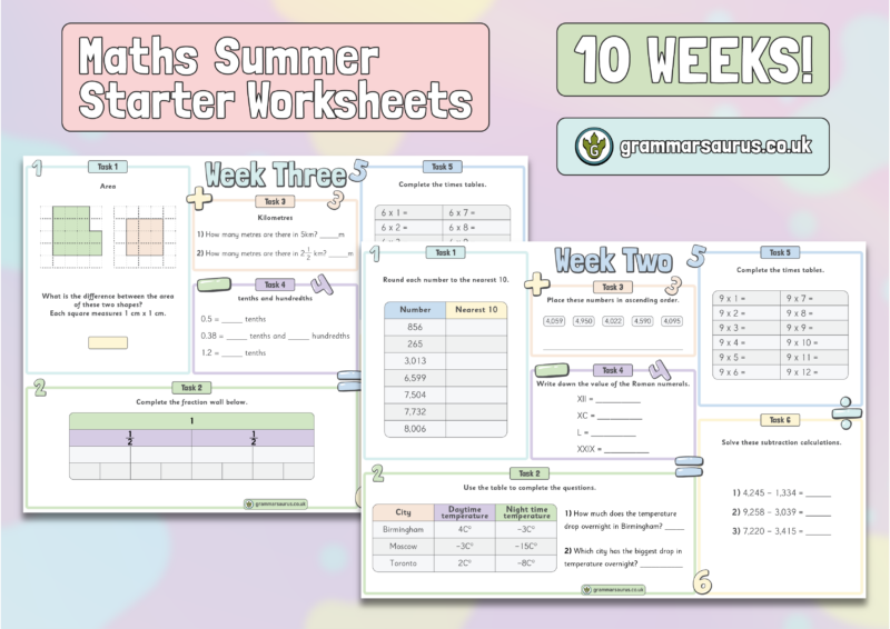 Year 4 Weekly Maths Starters - Summer - Grammarsaurus