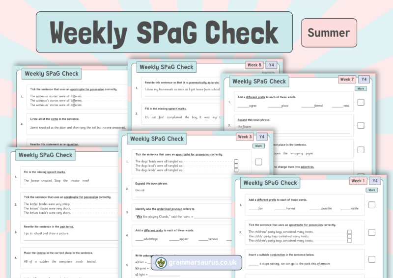 Year 4 Weekly SPaG Check - Summer - Grammarsaurus