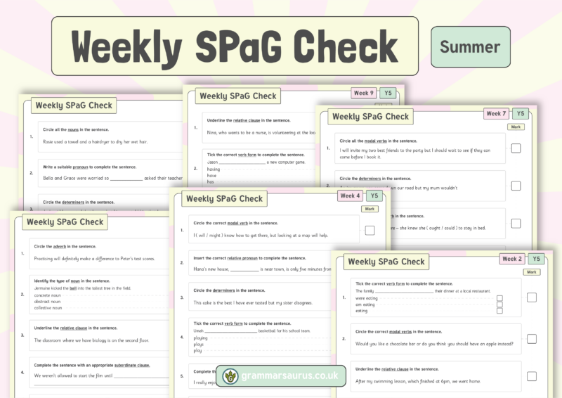 Year 5 Weekly SPaG Check - Summer - Grammarsaurus
