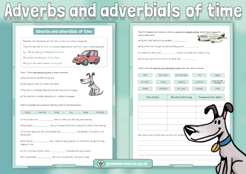 Year 3-4 SPaG - Adverbials of Time Worksheet - Grammarsaurus
