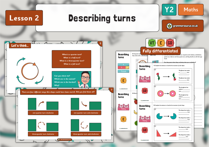 Year 2 Position and Direction - Describing turns - Lesson 2 - Grammarsaurus