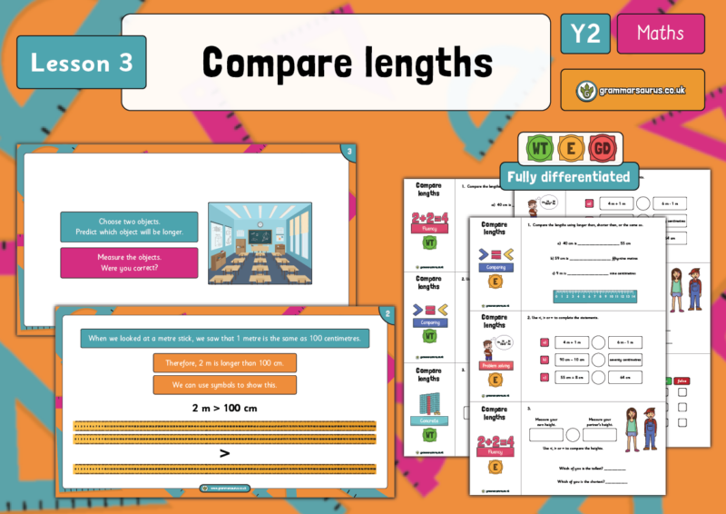 Year 2 Length and Height - Compare lengths - Lesson 3 - Grammarsaurus