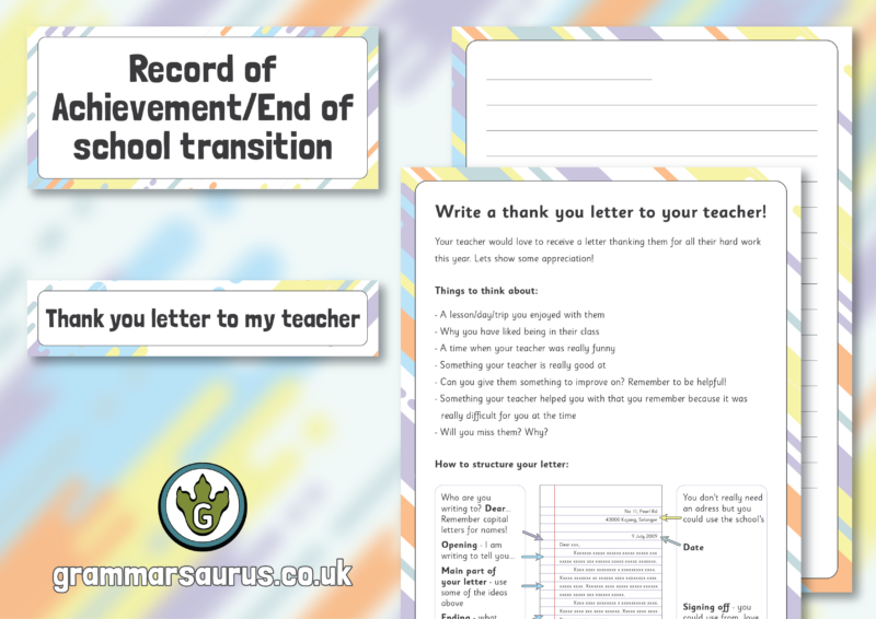 Record of Achievement/Transition - Thank you letter to my teacher ...