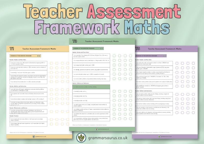 Year 1 Teacher Assessment Framework Checklist - Maths - Grammarsaurus