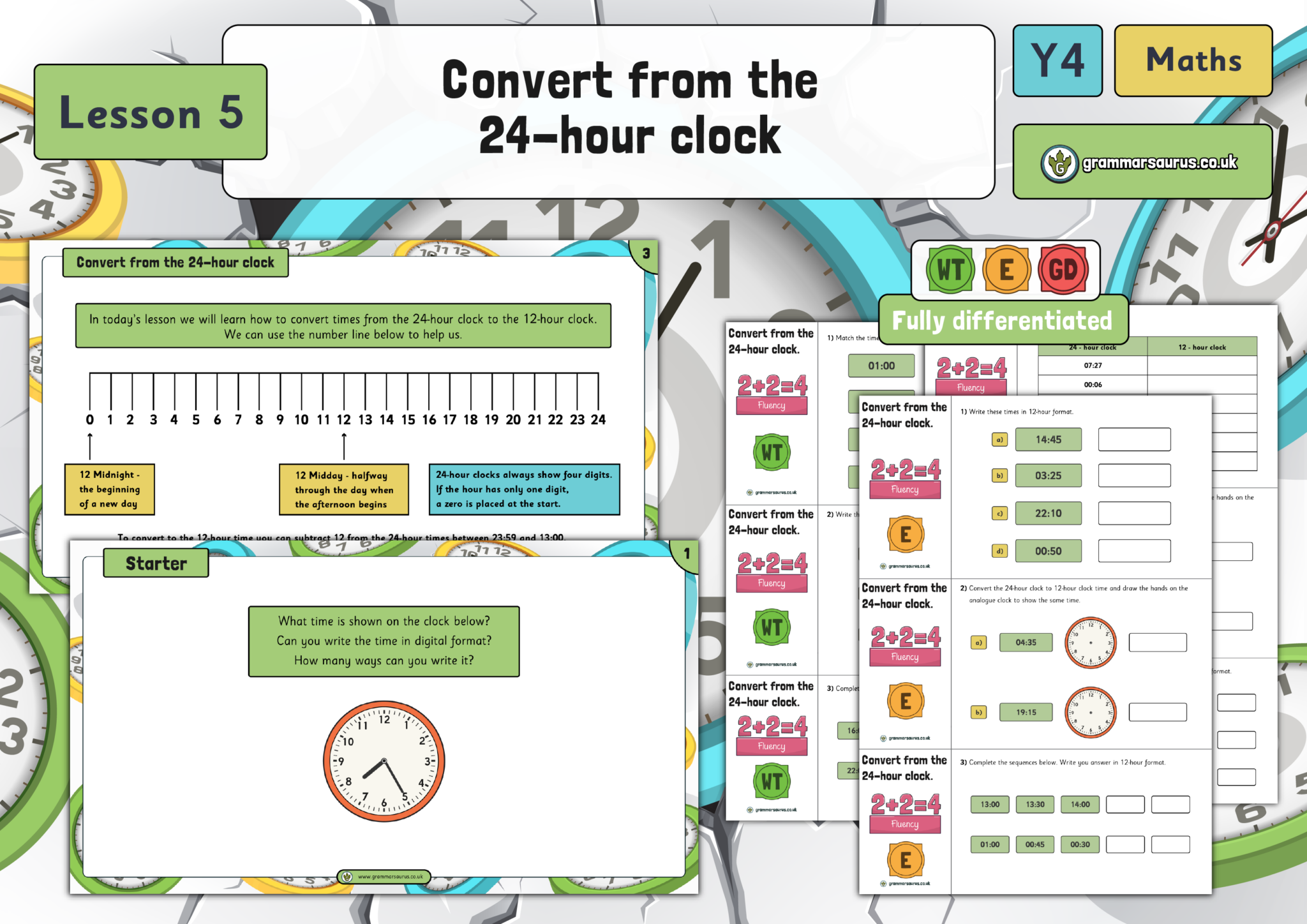 Year 4 Time - Convert from the 24 hour clock - Lesson 5 - Grammarsaurus