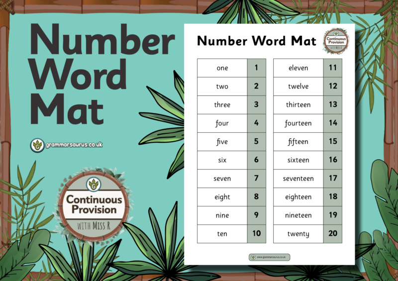 Continuous Provision - Maths - Number Word Mat - Grammarsaurus