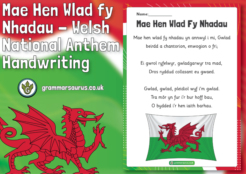 Mae Hen Wlad fy Nhadau - Welsh National Anthem Handwriting Pack ...