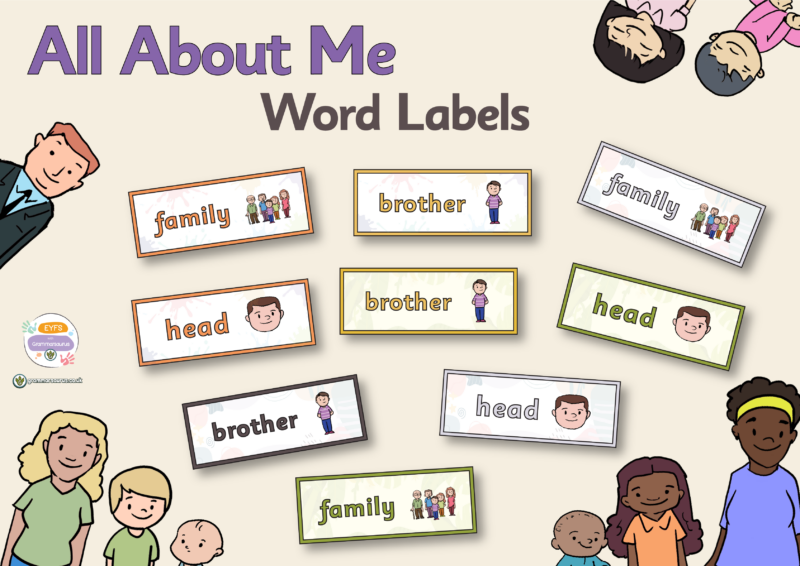 EYFS All About Me - Word Labels - Grammarsaurus