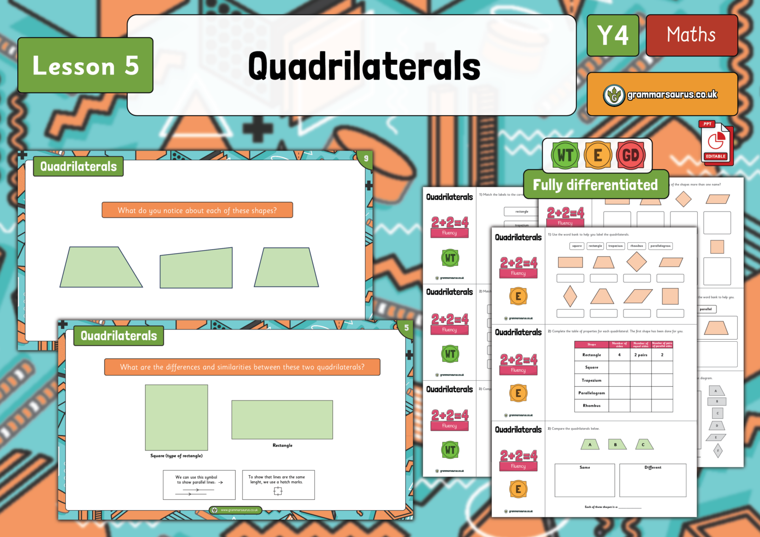 Year 4 Properties of Shape – Quadrilaterals - Lesson 5 - Grammarsaurus