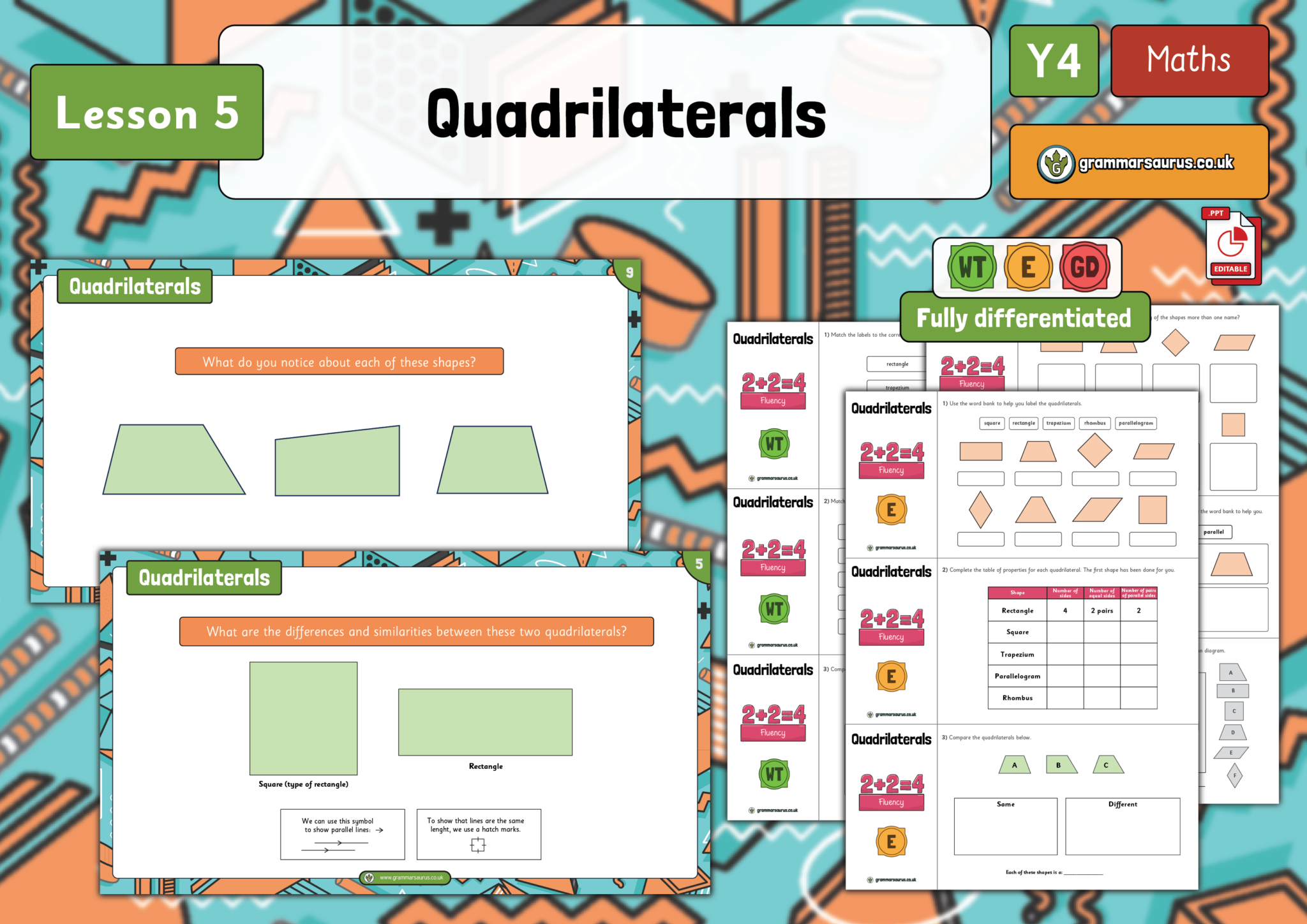 Year 4 Properties of Shape – Quadrilaterals - Lesson 5 - Grammarsaurus