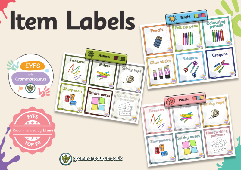 EYFS Essentials - Item Labels (editable) - Grammarsaurus