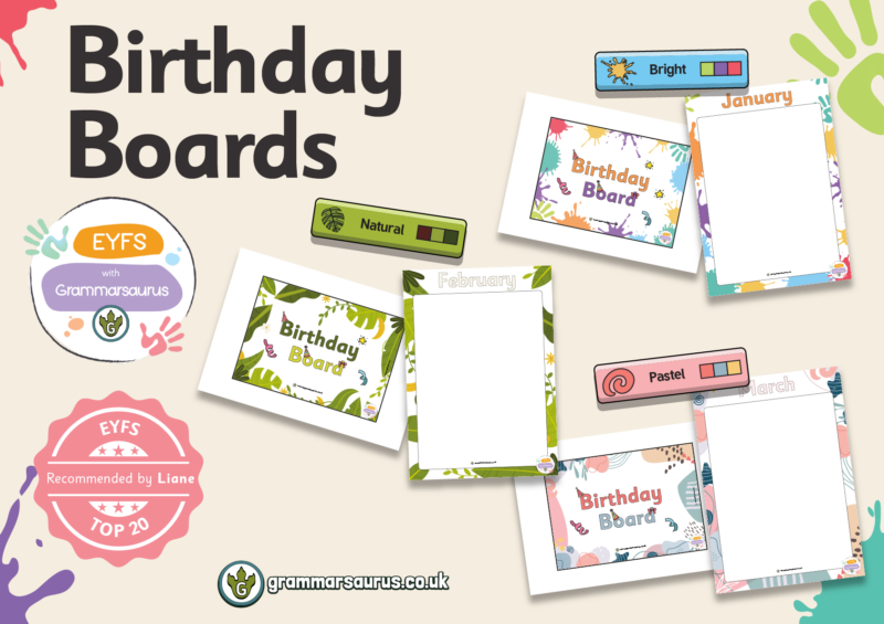 EYFS Birthday - Birthday Boards - Grammarsaurus