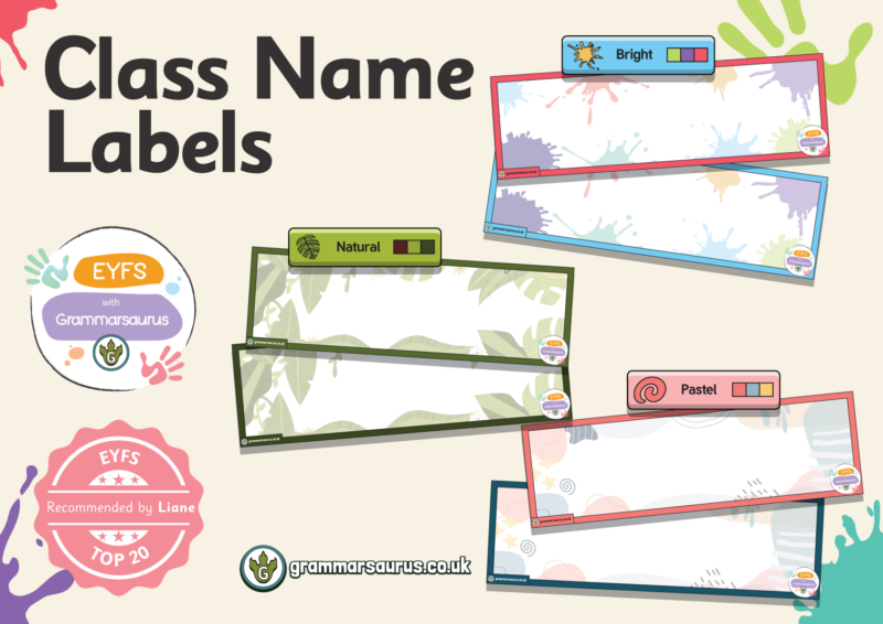 EYFS Essentials - Class Name Labels - Grammarsaurus