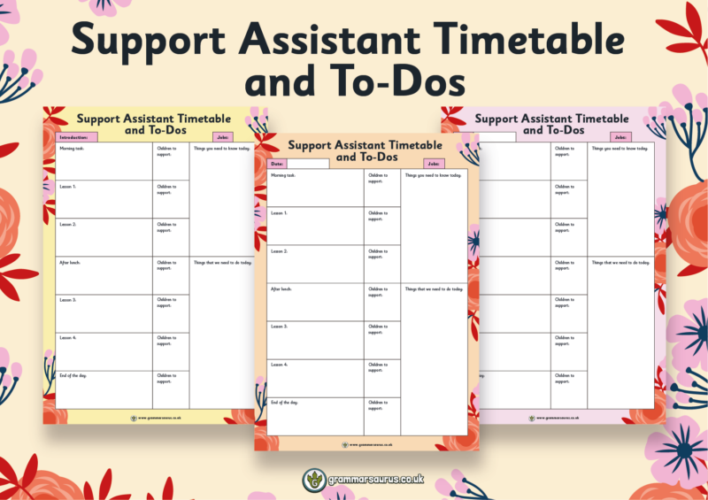 ECT Resources - Support Assistant Timetable and To Dos - Grammarsaurus