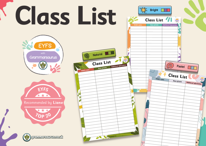 EYFS Essentials - Class List - Grammarsaurus