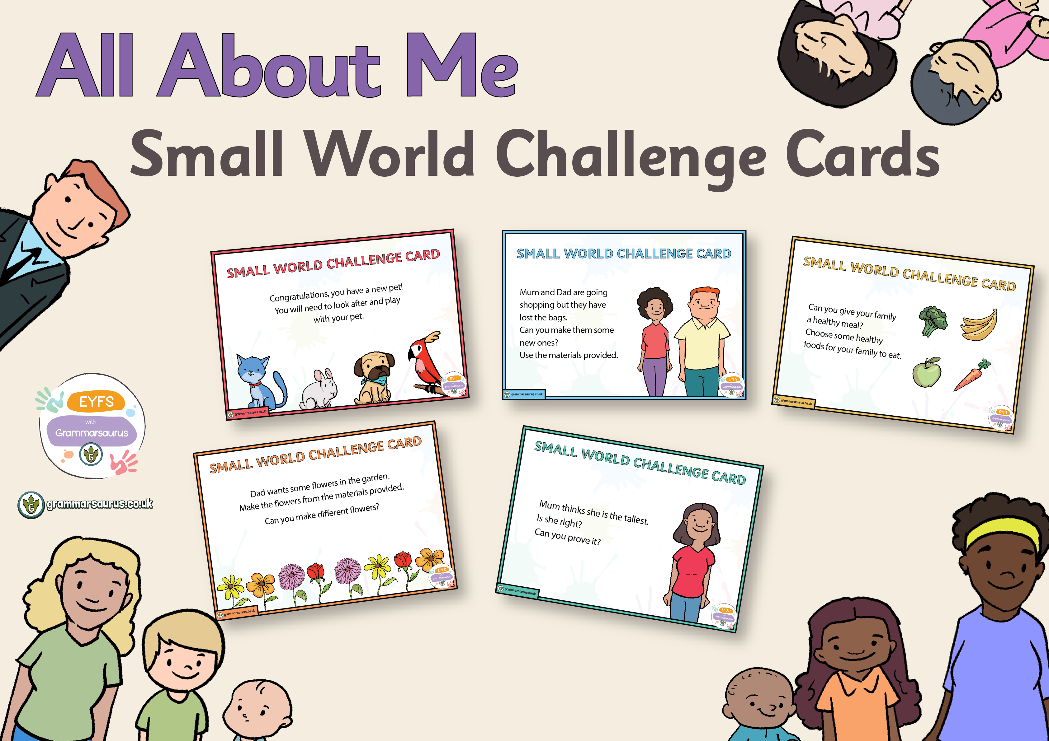 EYFS All About Me - Small World Challenge Cards - Grammarsaurus
