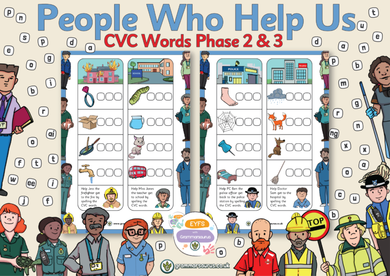 EYFS People Who Help Us - CVC Words Phase 2 & 3 - Grammarsaurus