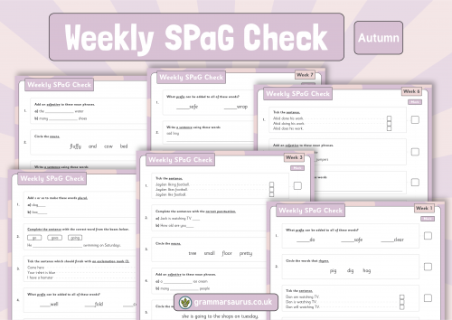 Year 1 Weekly SPaG Check - Autumn - Grammarsaurus