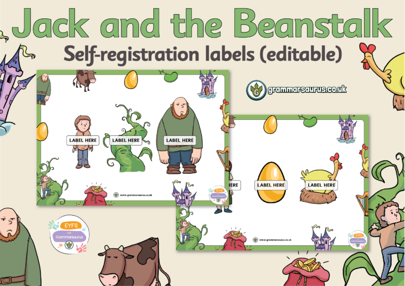 EYFS Jack and the Beanstalk - Self Registration Labels - Grammarsaurus