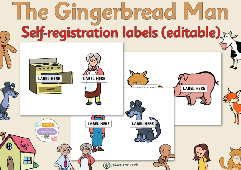 EYFS The Gingerbread Man - Self Registration Labels - Grammarsaurus