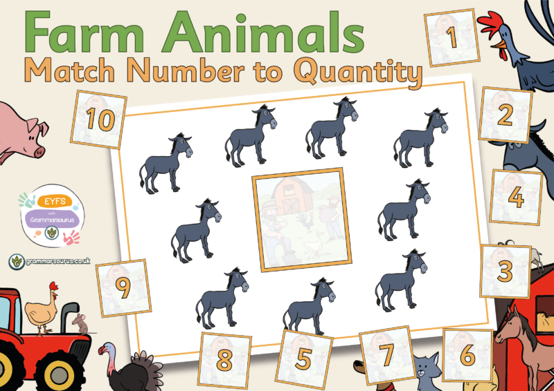 EYFS Farm Animals - Match Number to Quantity - Grammarsaurus