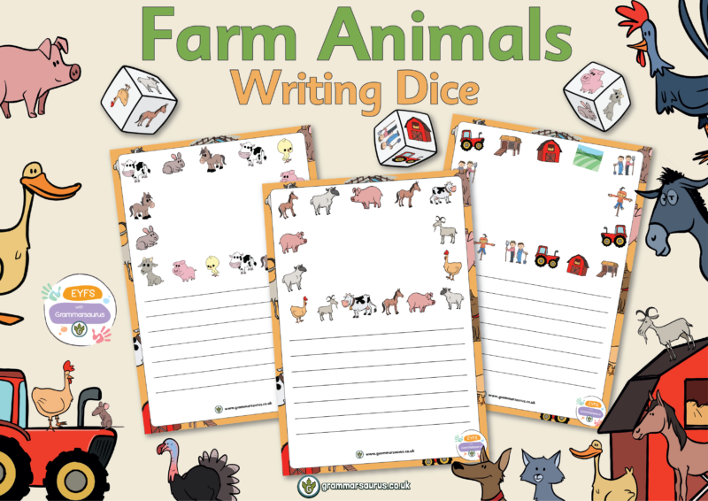 EYFS Farm Animals - Writing Dice - Grammarsaurus