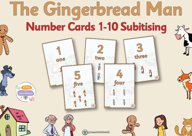 EYFS The Gingerbread Man - Number Cards 1-10 Subitising - Grammarsaurus