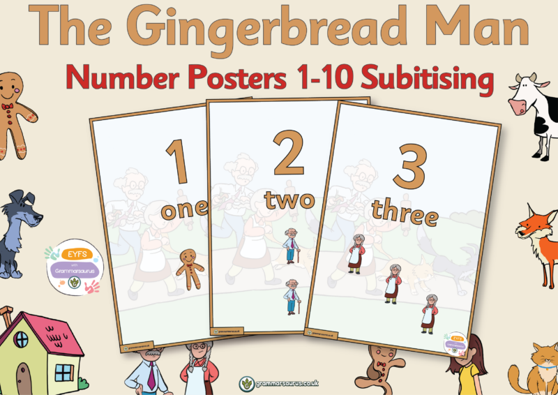 EYFS The Gingerbread Man - Number Posters 1-10 Subitising - Grammarsaurus