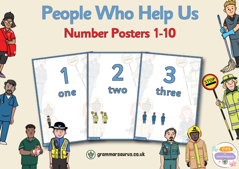 EYFS People Who Help Us - Number Posters 1-10 - Grammarsaurus