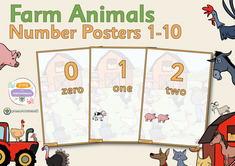 EYFS Farm Animals - Number Posters 1-10 - Grammarsaurus