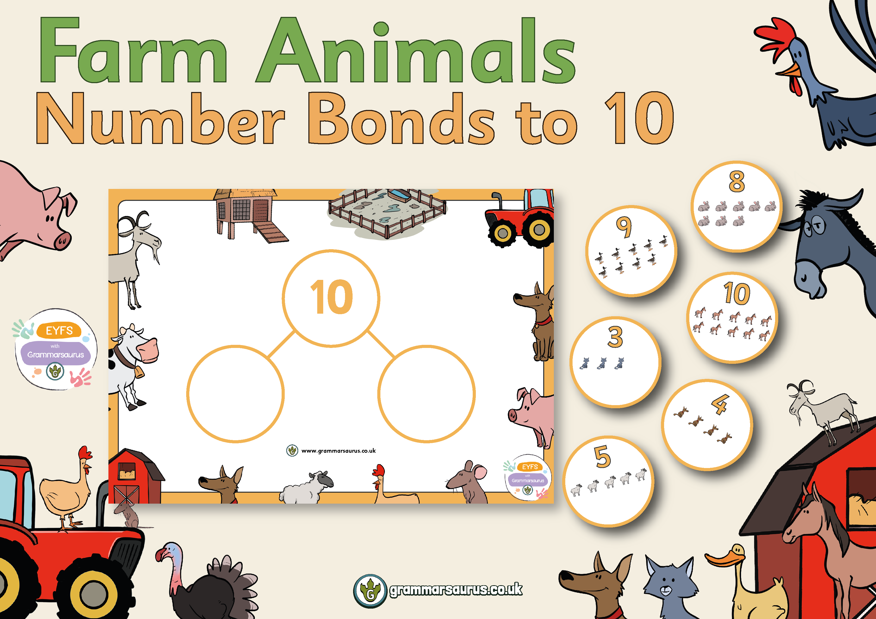 EYFS Farm Animals - Number Bonds to 10 - Grammarsaurus