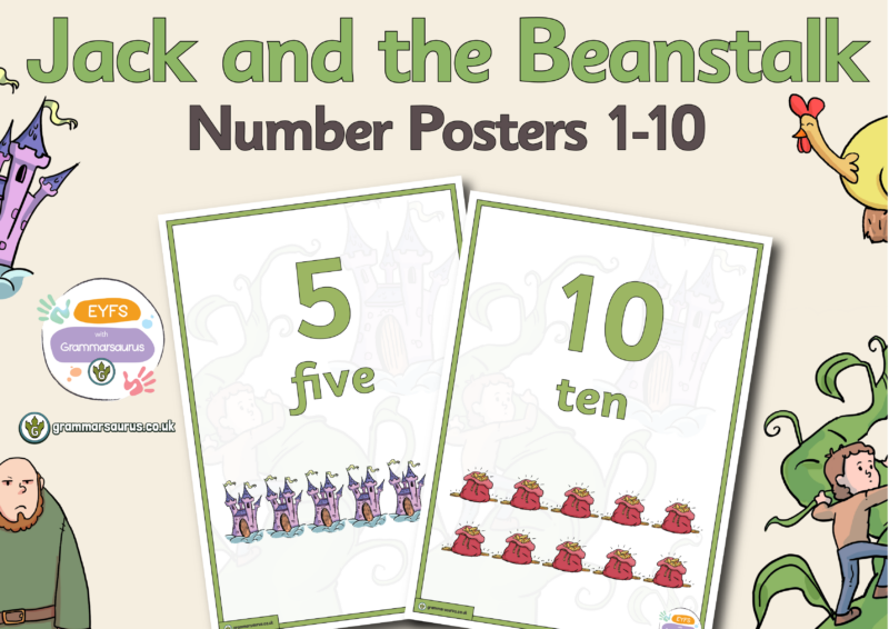 EYFS Jack and the Beanstalk - Number Posters 1-10 - Grammarsaurus