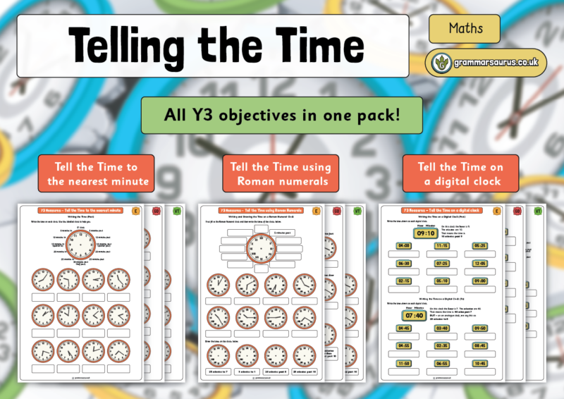 Year 3 - Telling the Time Lesson Pack - Grammarsaurus