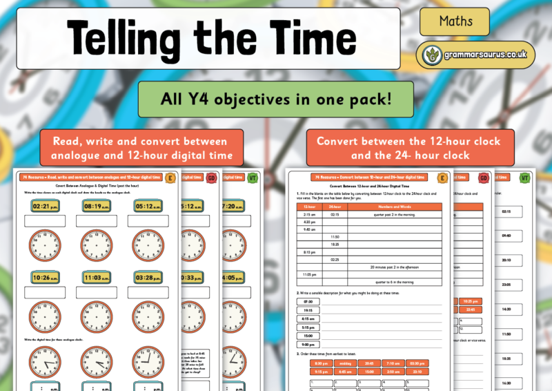 Year 4 Telling the Time Lesson Pack - Grammarsaurus