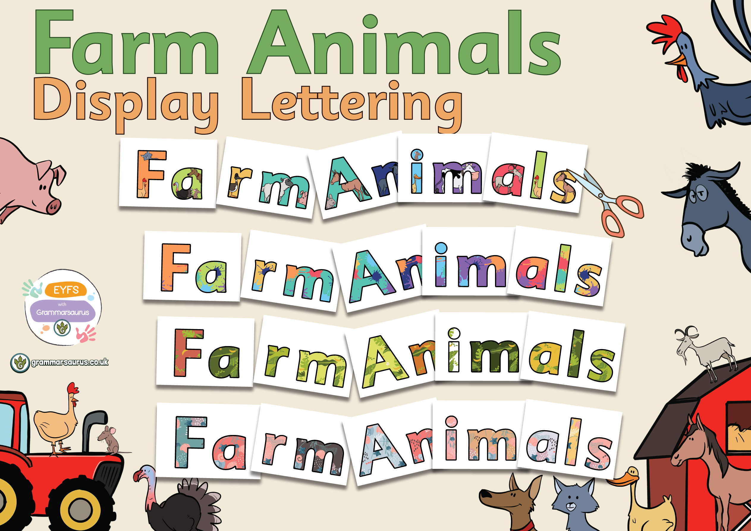 EYFS Farm Animals - Display Lettering - Grammarsaurus